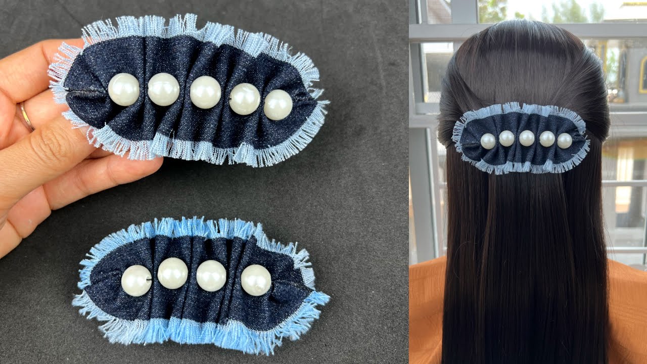 DIY Beautiful Hair Clip from Old Jeans. Easy way make Hair Clip. - YouTube