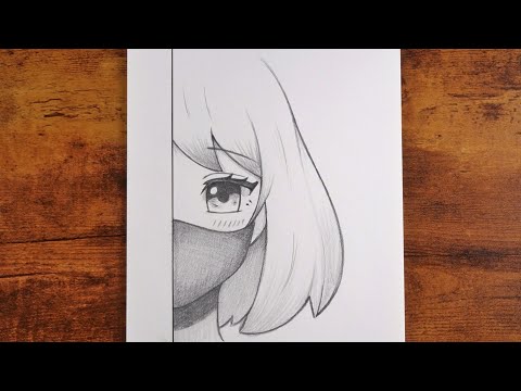 Anime Girl in Face Mask | EASY Pencil Drawing