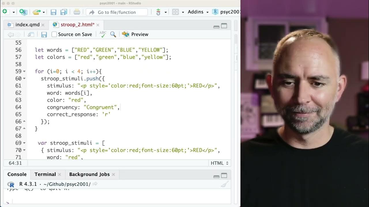 Psyc 2001: Stroop pt 2, scripting a stimulus array - YouTube