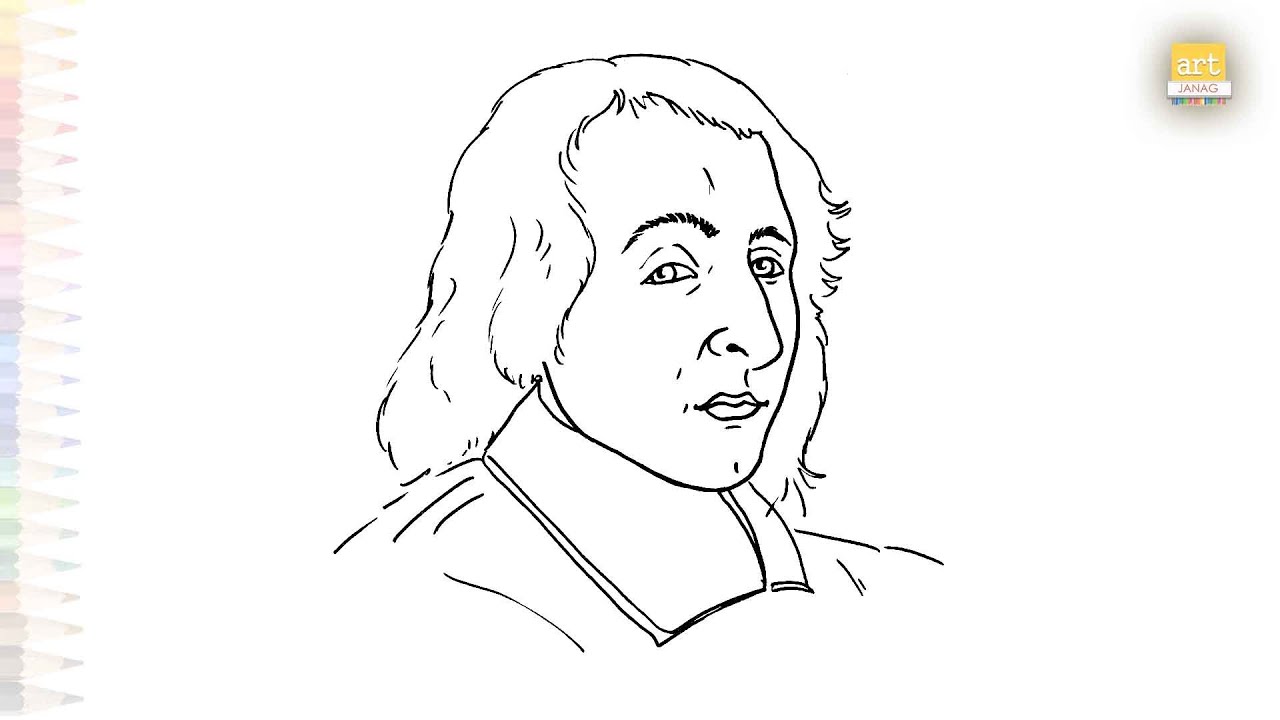 Blaise Pascal portrait drawing easy | Outline Art | How to draw Blaise ...