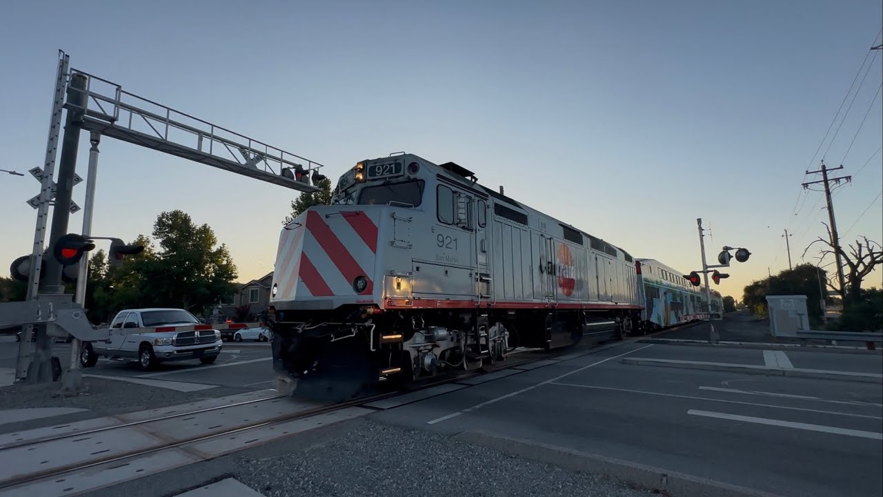 Late Caltrain #822 crosses Tilton Avenue w/ a friendly crew and a ...