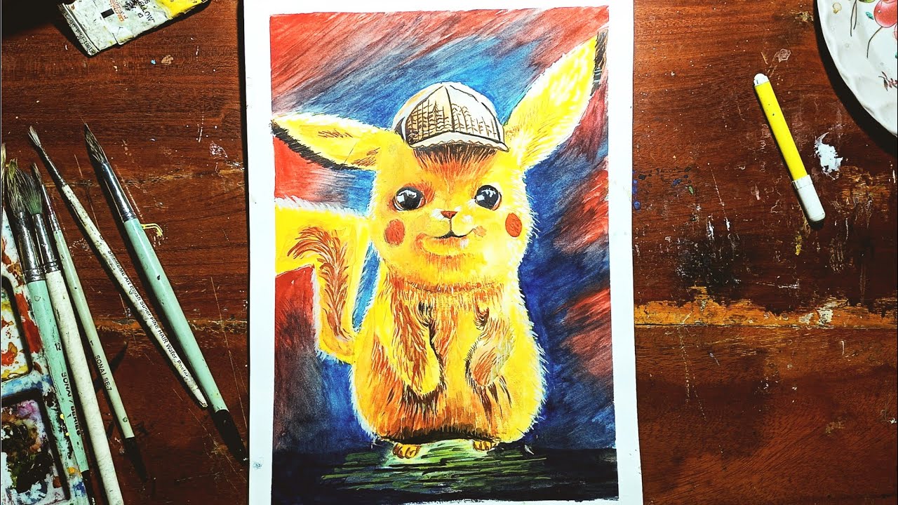 Pikachu Drawing | Pikachu Drawing with water Colour | Drawing a Pokemon ...