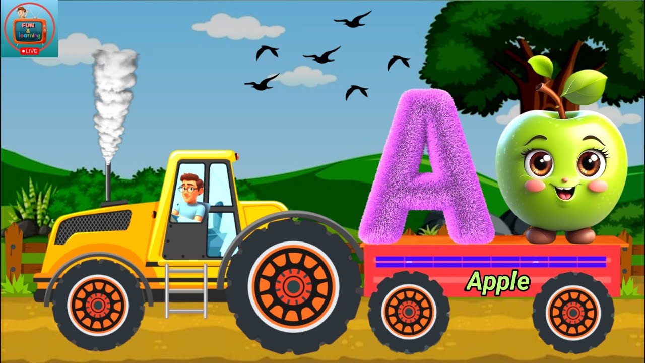 A for Apple B for ball || Alphabet Cartoon Video || Abcd Tractor ...