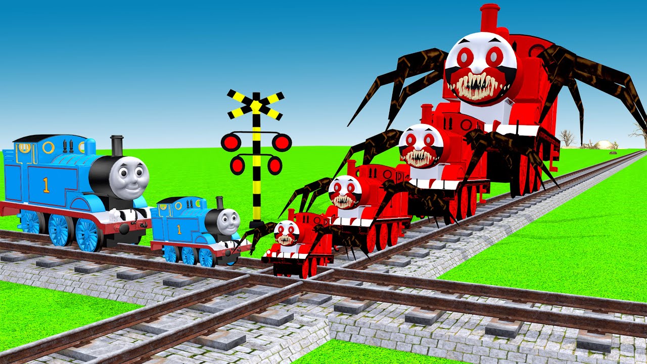 【踏切アニメ】あぶない電車 TRAIN Vs Big & Small Saw Wheel Thomas the Tank Engine Vs ...