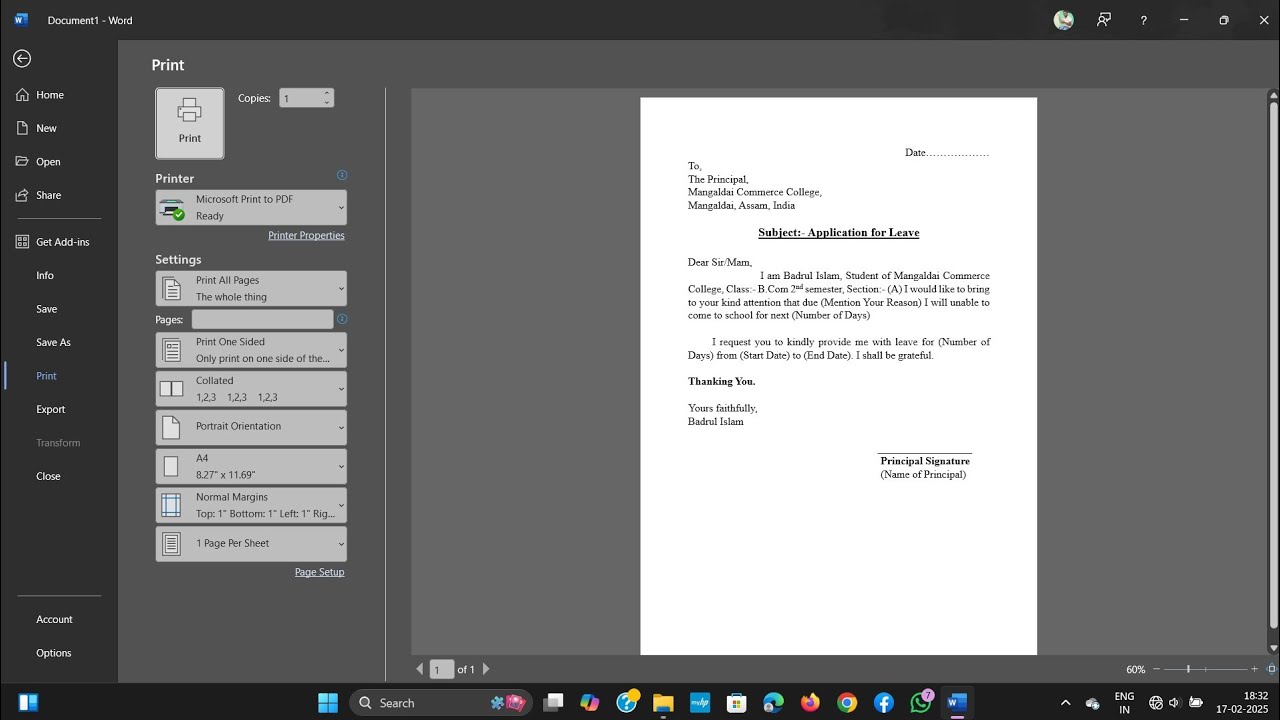 How to type school Leave Letter in Microsoft Word_ MS Word #computer # ...