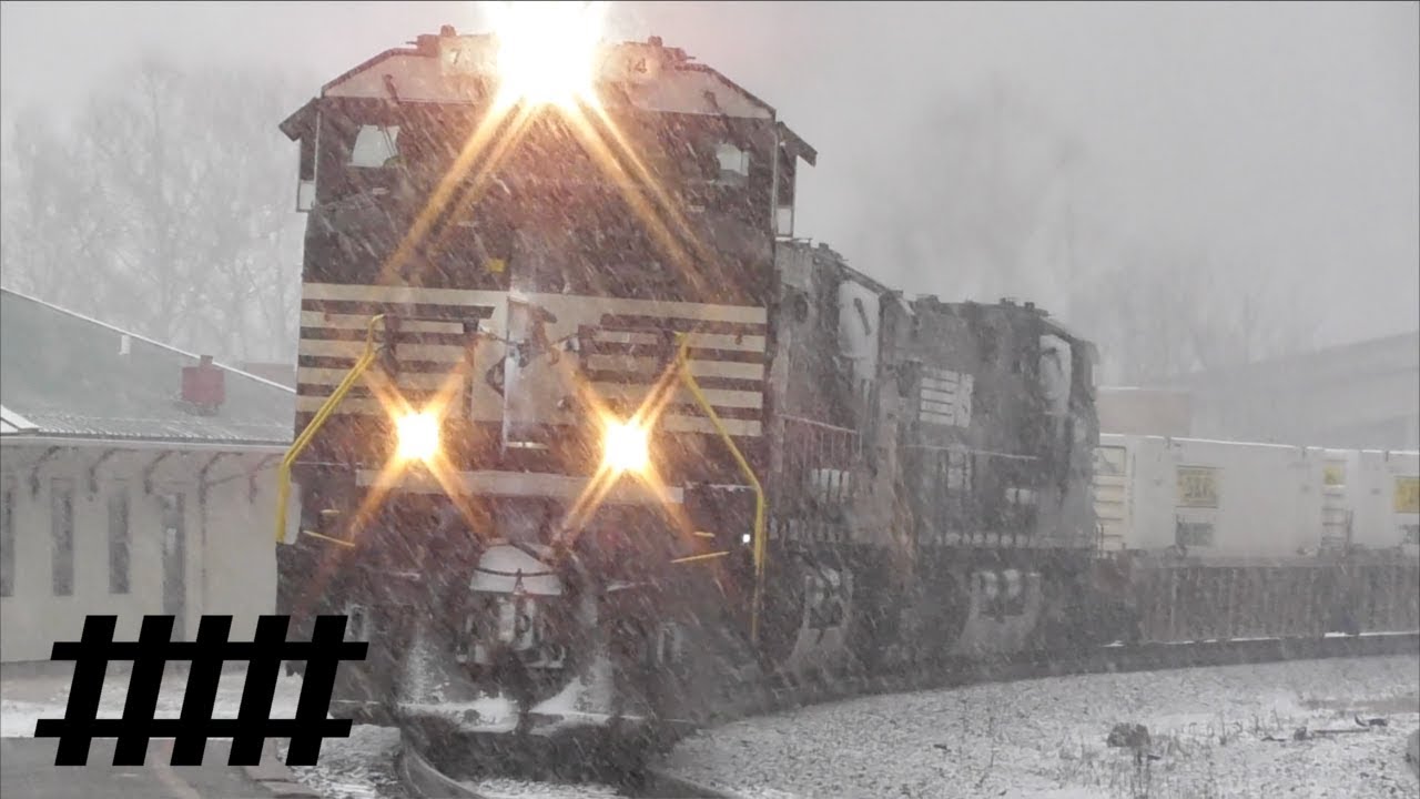 NS Trains in Snow Storm at Tyrone Train Station in PA with Silent ...