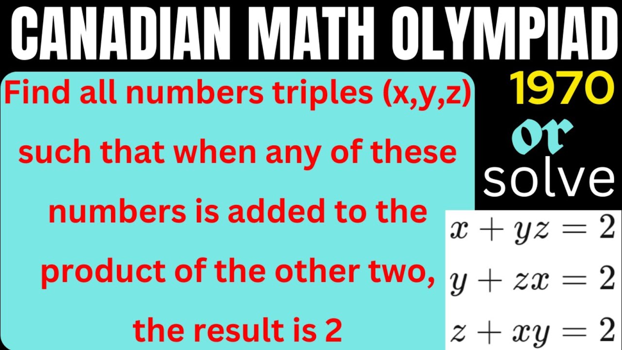 Canadian Math Olympiad(CMO):1970|Learn how to solve it? - YouTube