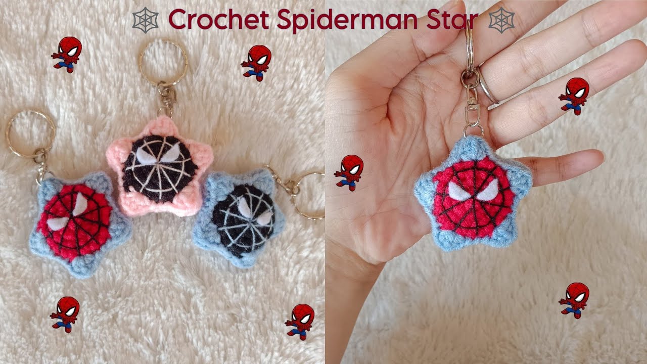 🕸 Crochet Spiderman Star | Crochet Couple Keychain | Easy Tutorial 🕸 ...