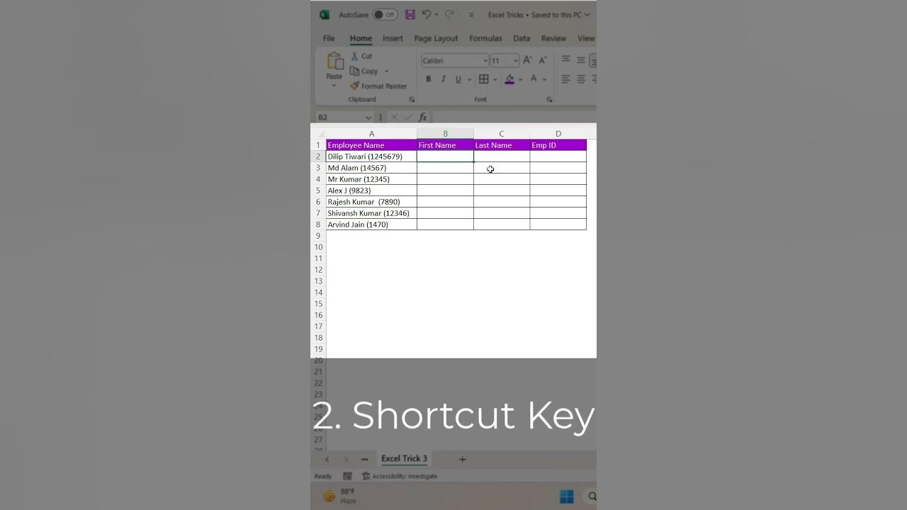 Excel Trick 3 - Splitting Data with Flash Fill in Seconds! #shorts - YouTube