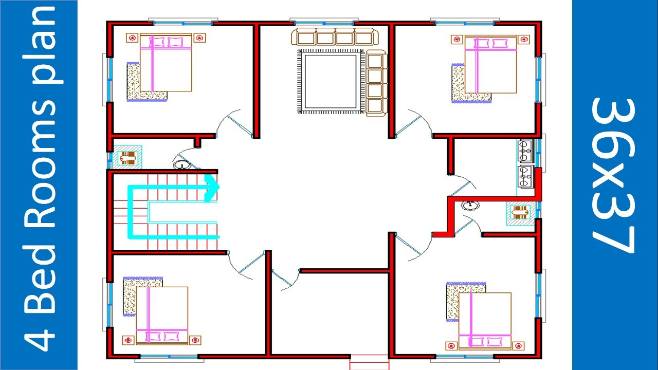 36 x 37 house design with 3 bed rooms II 36 x 37 ghar ka naksha II 36 x ...