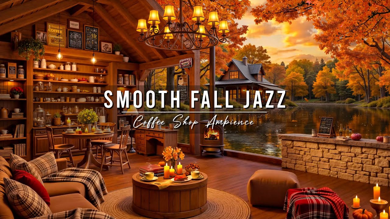 Smooth Fall Jazz in Lakeside 🍂 Cozy Coffee Shop Ambience & Relaxing ...
