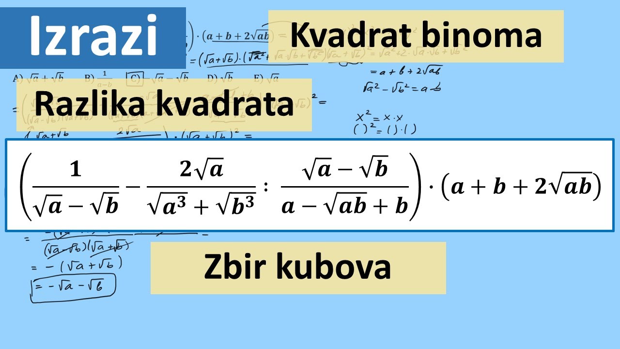 Izraz sa razlikom kvadrata, kvadratom binoma i kubom zbira - YouTube