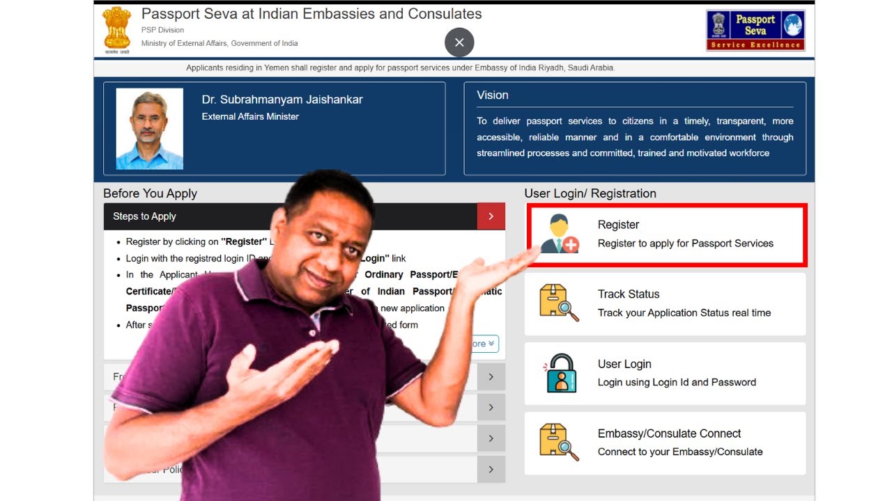 How to register at Passport Seva at Indian Embassies and Consulates ...
