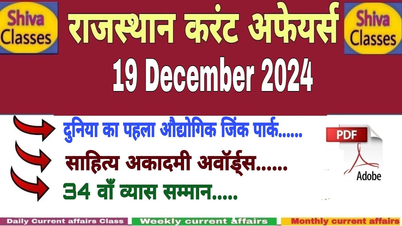 19 December 2024 Rajasthan current Affairs in Hindi |RPSC, RSMSSB,REET,CET,2nd Grade|Shiva ...
