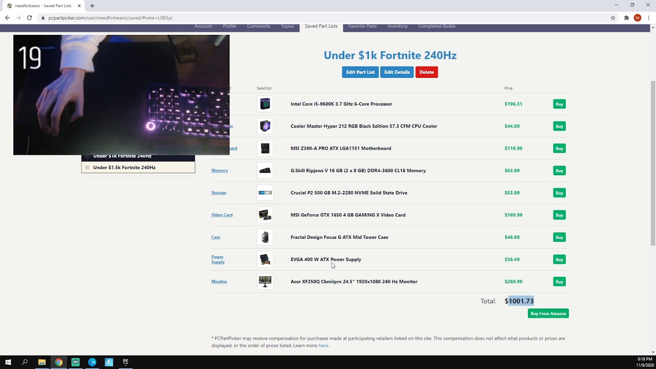 Best Fortnite 240 FPS / HZ PC Setup for $1000 - YouTube