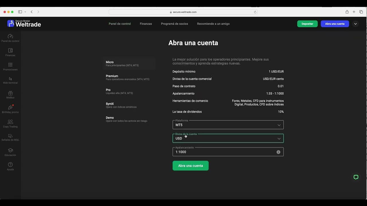COMO CREAR UNA CUENTA EN WELTRADE - YouTube