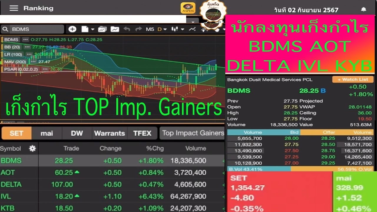 คลิป เก็งกำไร TOP Imp. Gainers นักลงทุนเก็งกำไร BDMS AOT DELTA IVL KTB วันที่ 02 กันยายน 2567 ...