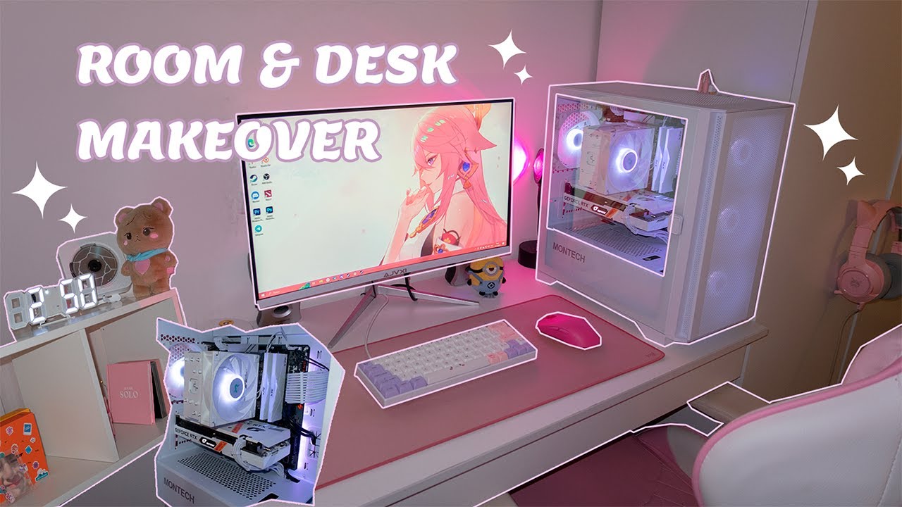 room & desk makeover | pinterest inspired, pc setup - YouTube