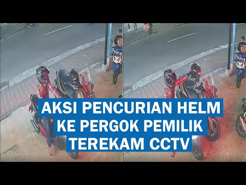 PENCURI HELM TEREKAM CCTV.KEPERGOK PEMILIK NYA