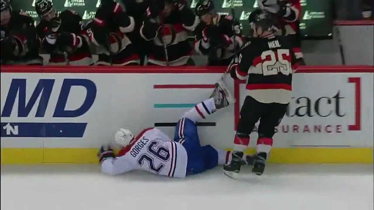 Chris Neil nails Josh Georges [HD] {Dual-Feed} - YouTube