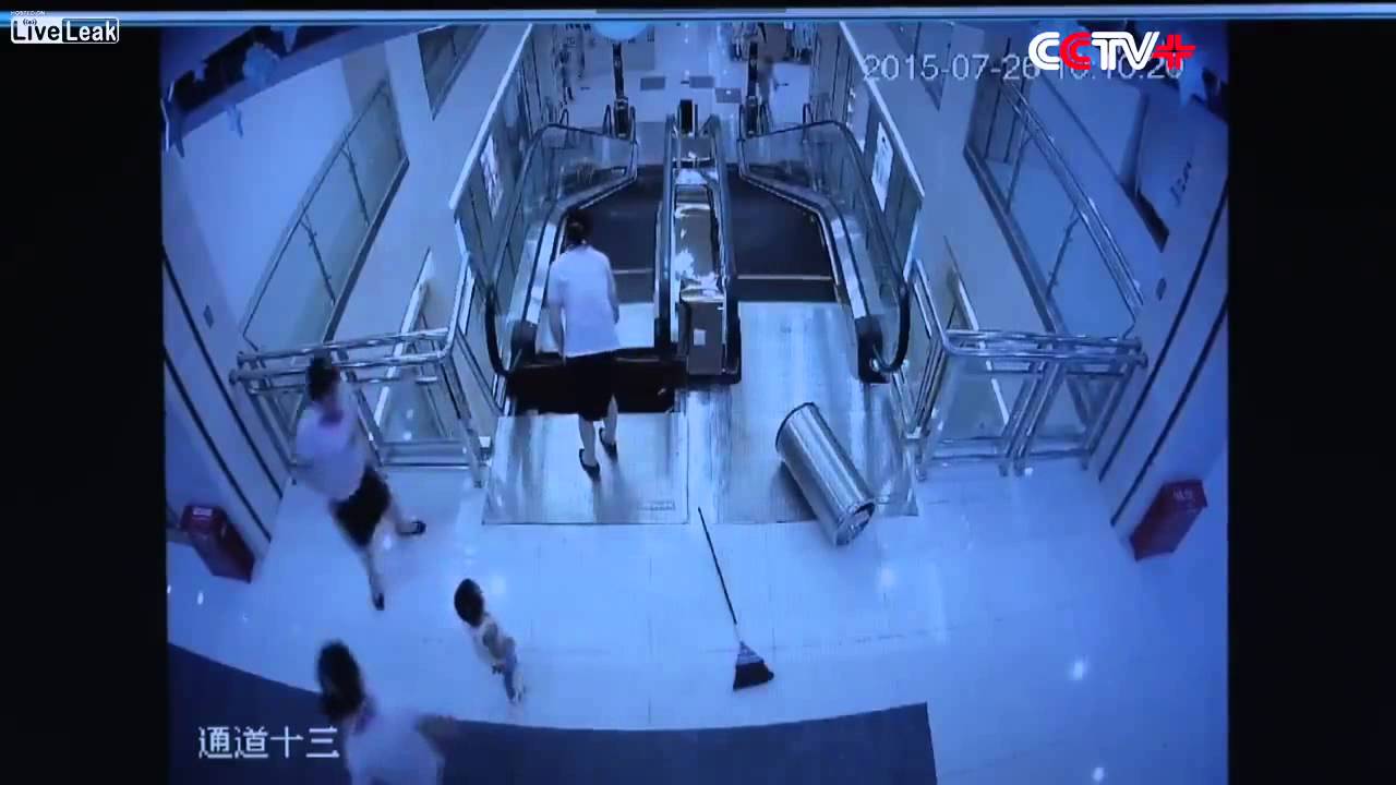 China woman escalator death before and after (uncut) - YouTube