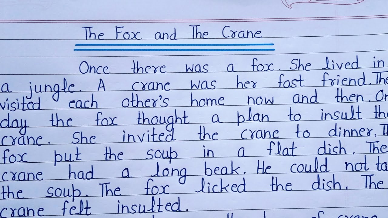 Write a Story on The Fox and The Crane in English || The Fox and The ...