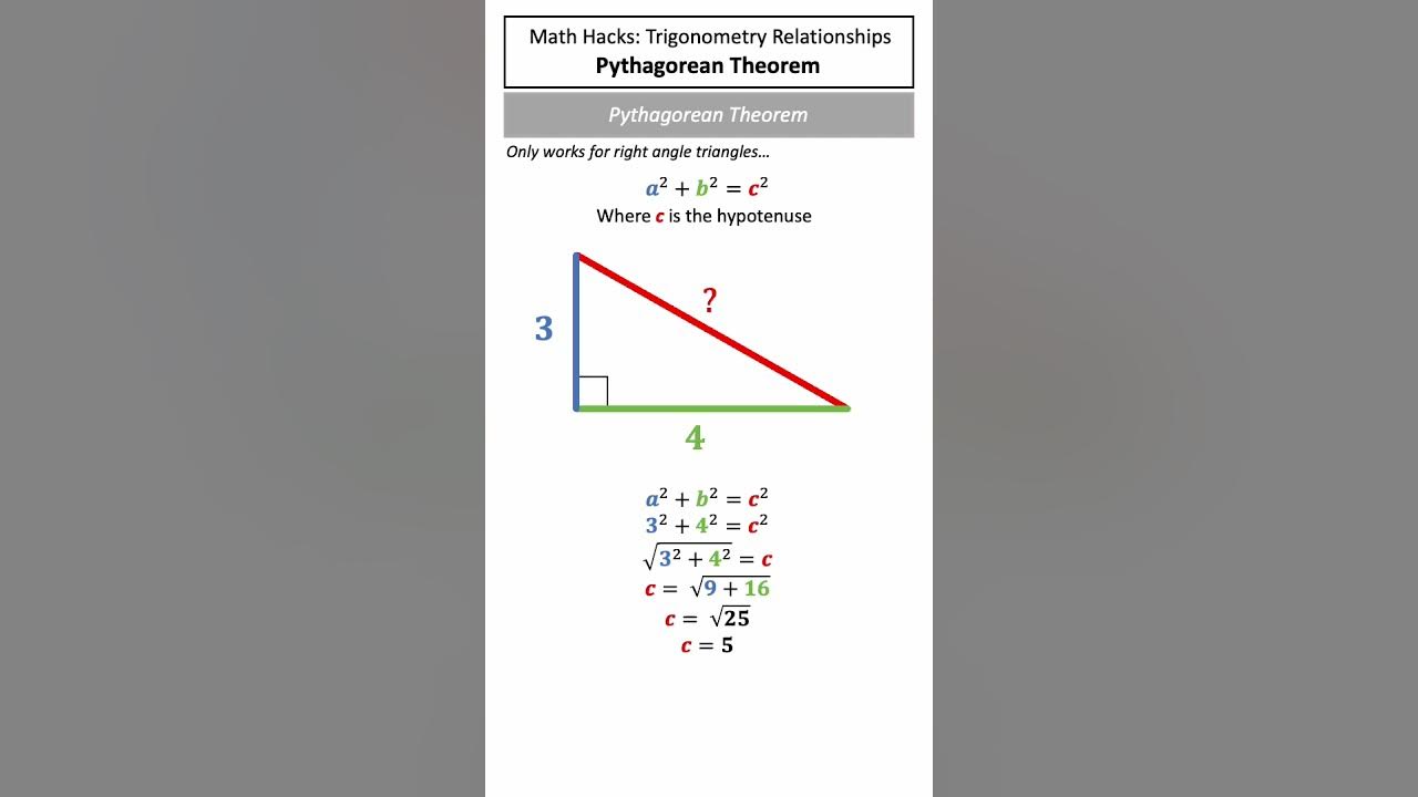 Pythagorean Theorem - Trigonometry Relationships (Math Hacks) #math # ...