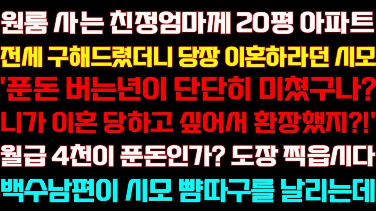 반전 신청사연 월세사는 친정엄마께 20평 아파트 전세 구해 드렸더니 이혼 하라던 시모 내 월급을 알려준 순간 혼절하는데실화사연