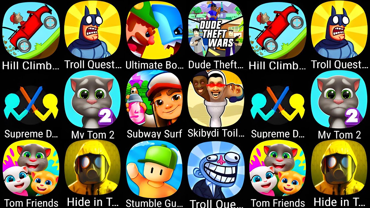 Hill Climb Racing, Troll Quest, Ultimate Bowmasters, Dude Theft Wars ...