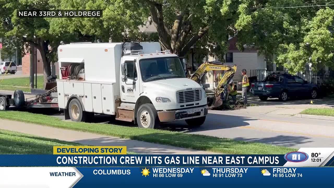 Construction crew hits gas line near East Campus - YouTube
