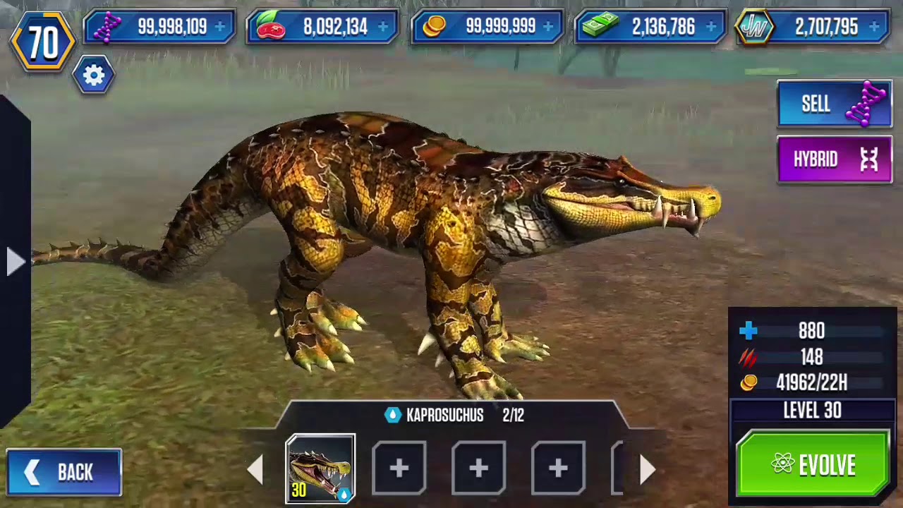 Jurassic World™ The Game| Evolve Kaprosuchus và Sarcosuchus Max Level ...