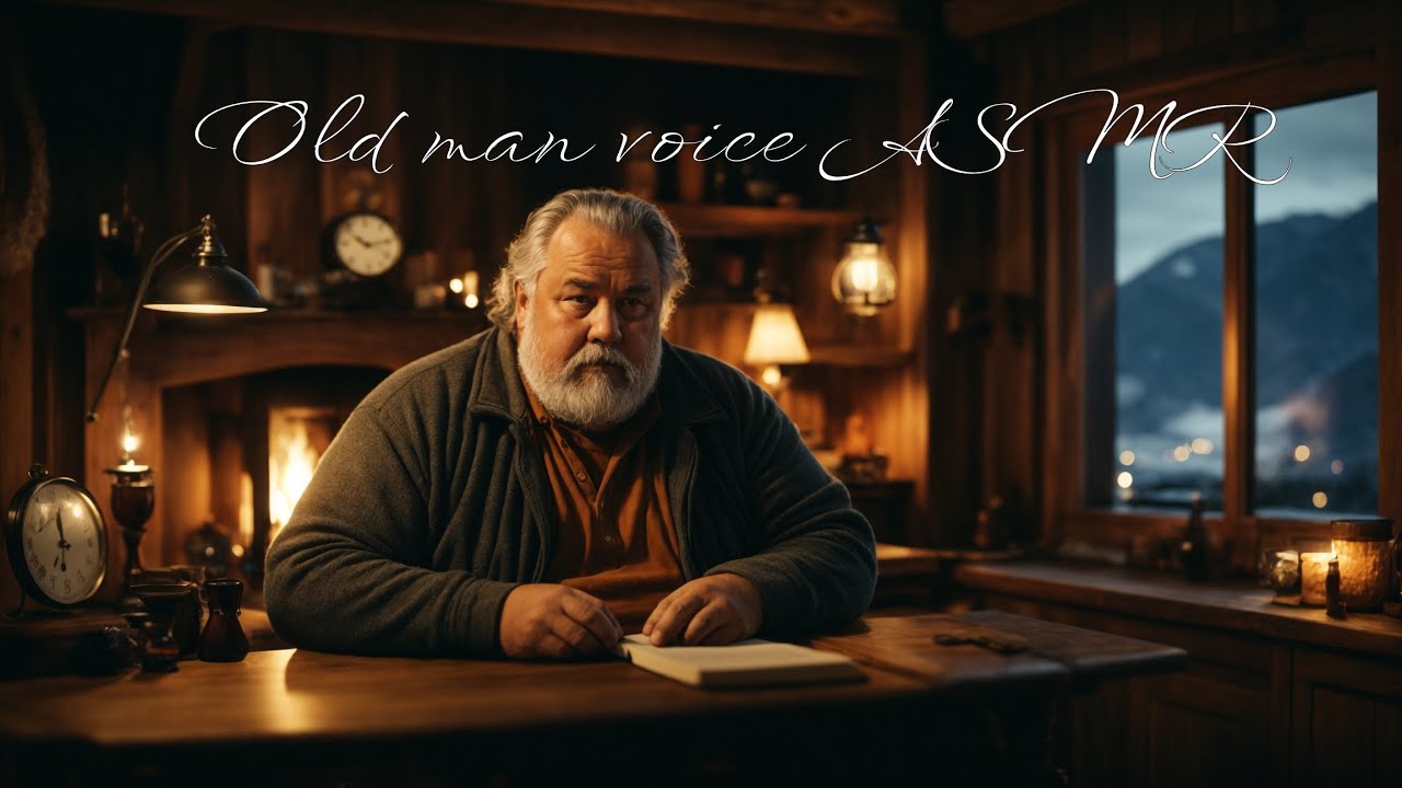 [4K] Old man voice ASMR in winter snow cabin fireplace grandpa telling ...
