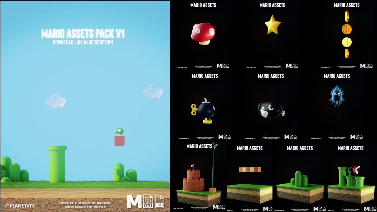 Super Mario Asset Pack - Low Poly Game Ready Models - YouTube