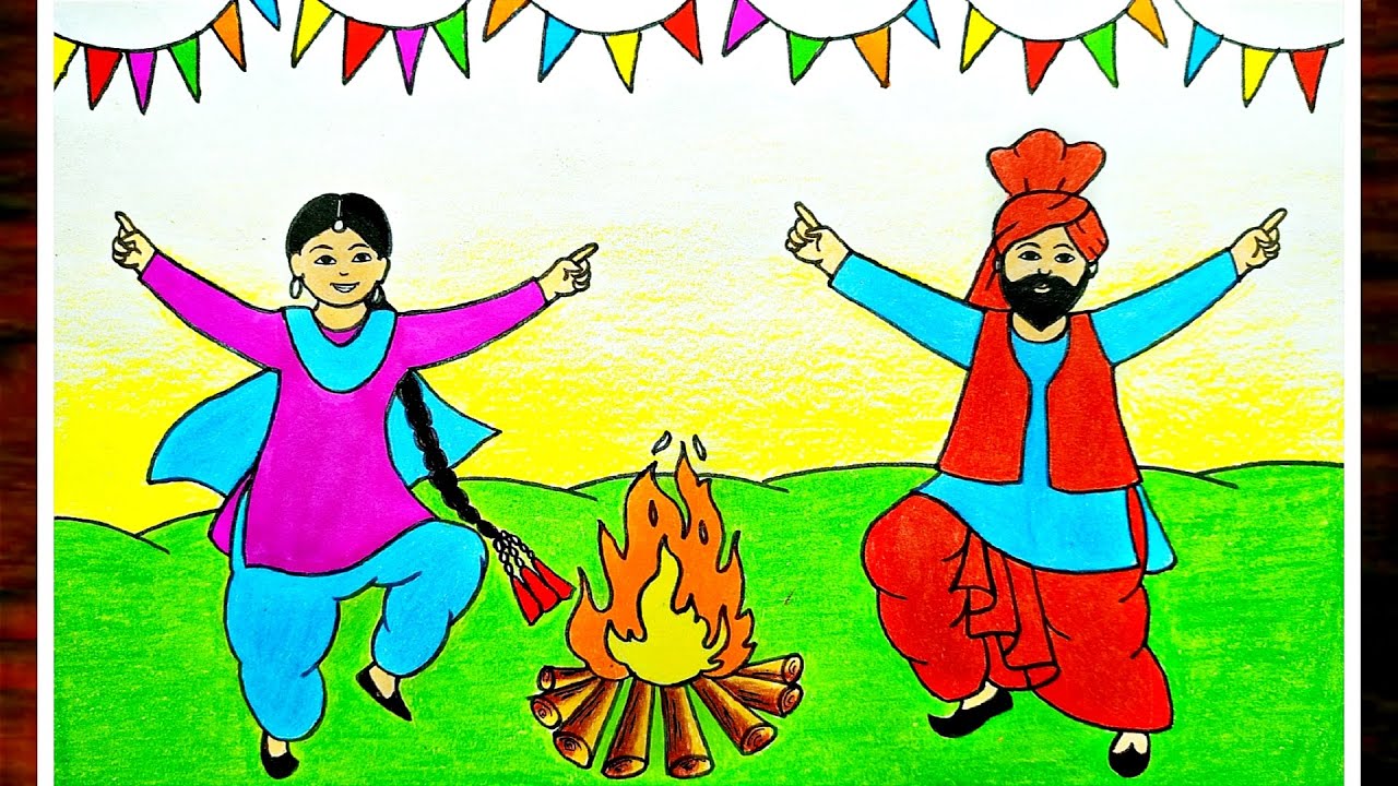 Lohri Drawing|How To Draw Lohri Festival|Easy Lohri Special Scenery ...