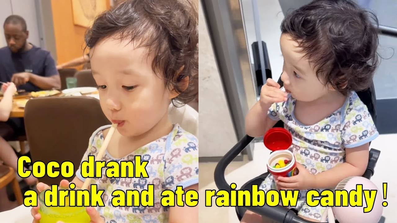 Coco drank a drink and ate rainbow candy, so delicious! - YouTube