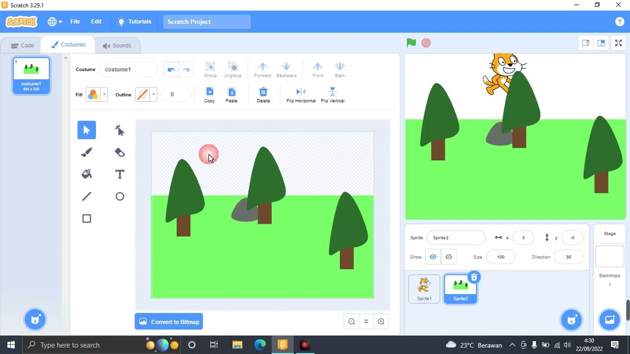 Membuat Latar Belakang Bergerak di Scratch Seri 1 - YouTube