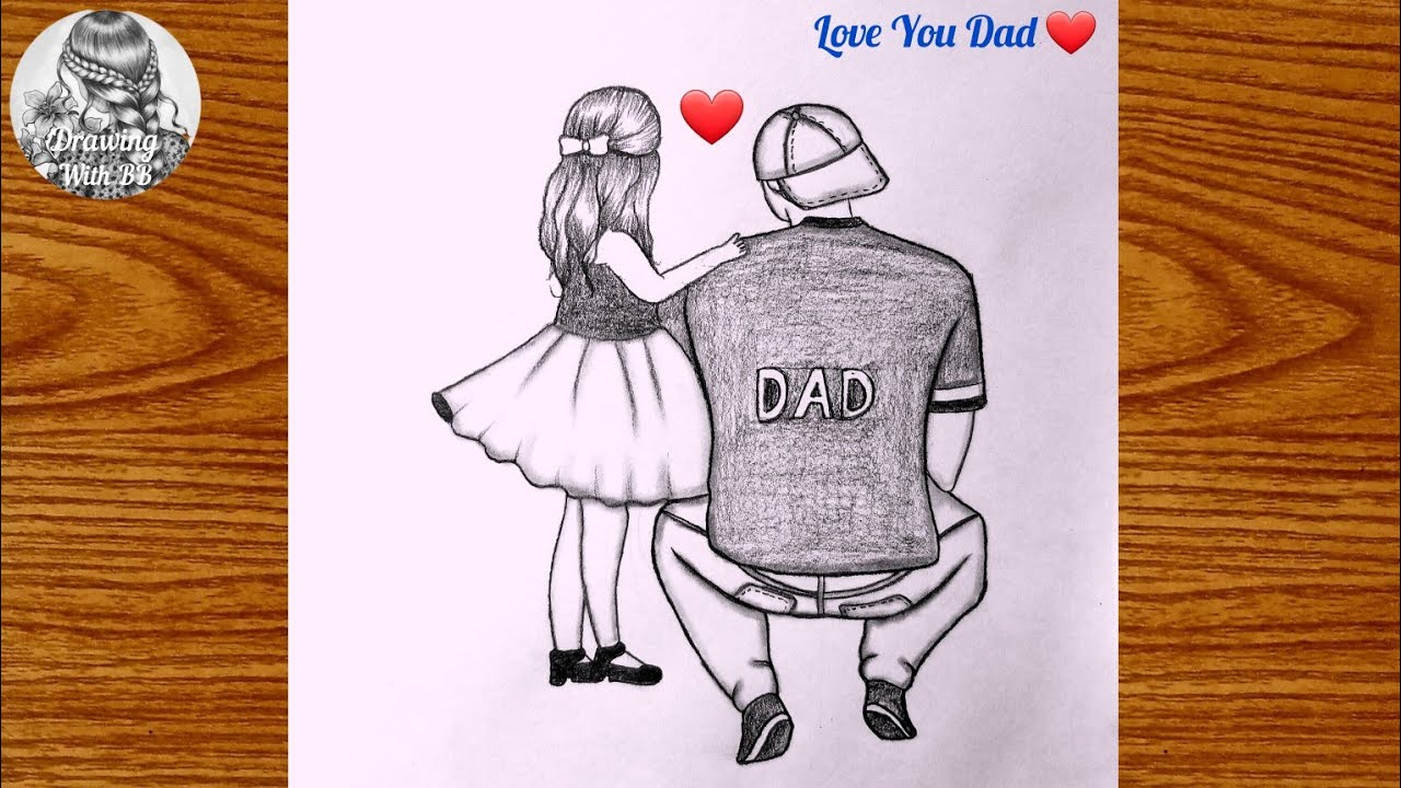 Father's Day Special Drawing||Easy way to draw Father and Daughter step ...
