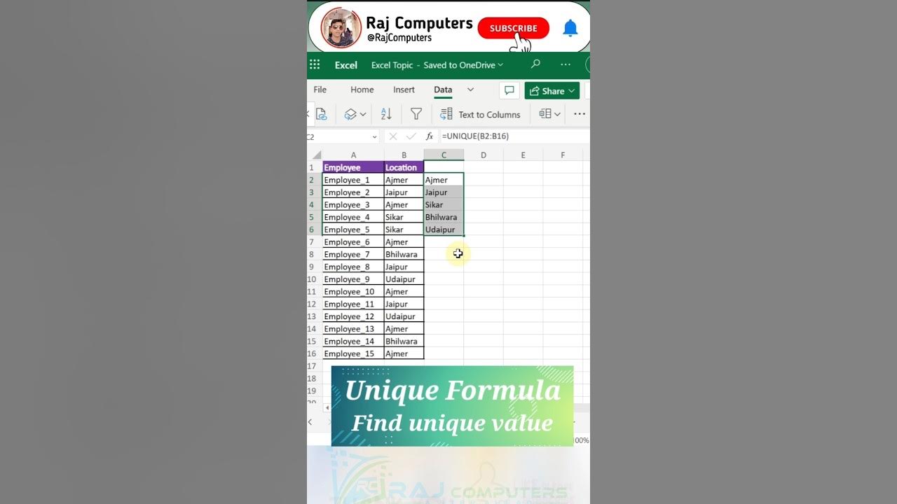 Unique Formula In Excel Raj Computers Raj Sir Shorts Unique Uniqueformula Exceltricks