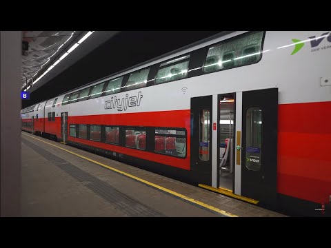 Austria, Vienna, double decker train night ride from Rennweg to Meidling