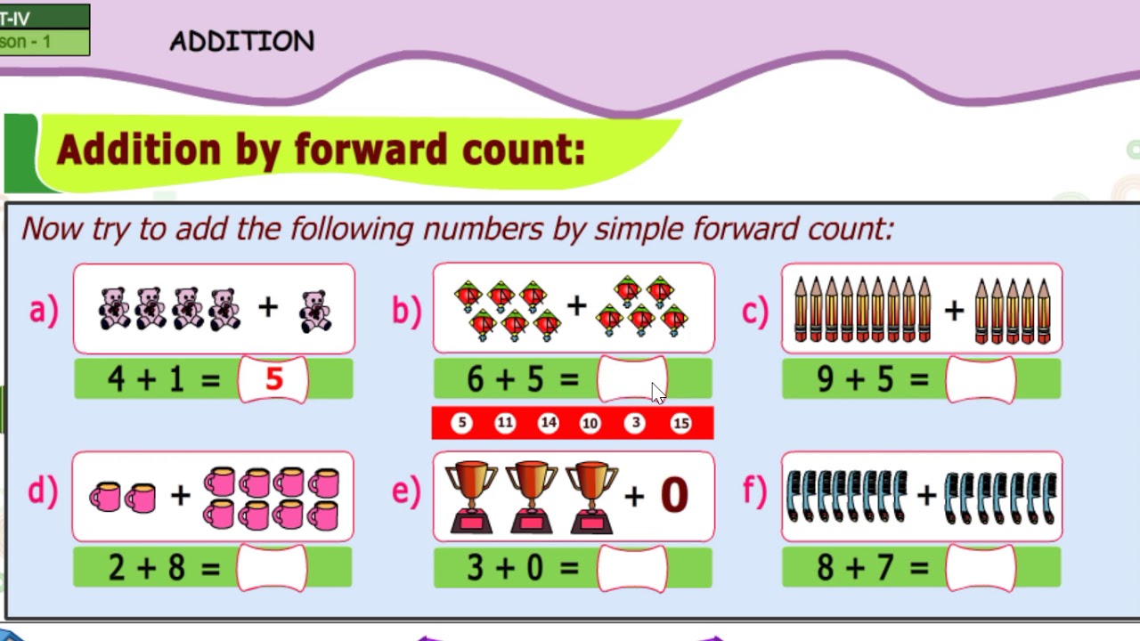 1st CLASS MATHS 4th LESSON ADDITIONS PART-1 - YouTube