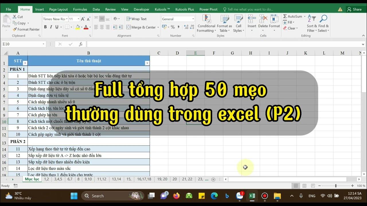 Full tổng hợp 50 mẹo thường dùng trong excel P2 cho các bạn mới đi làm - YouTube