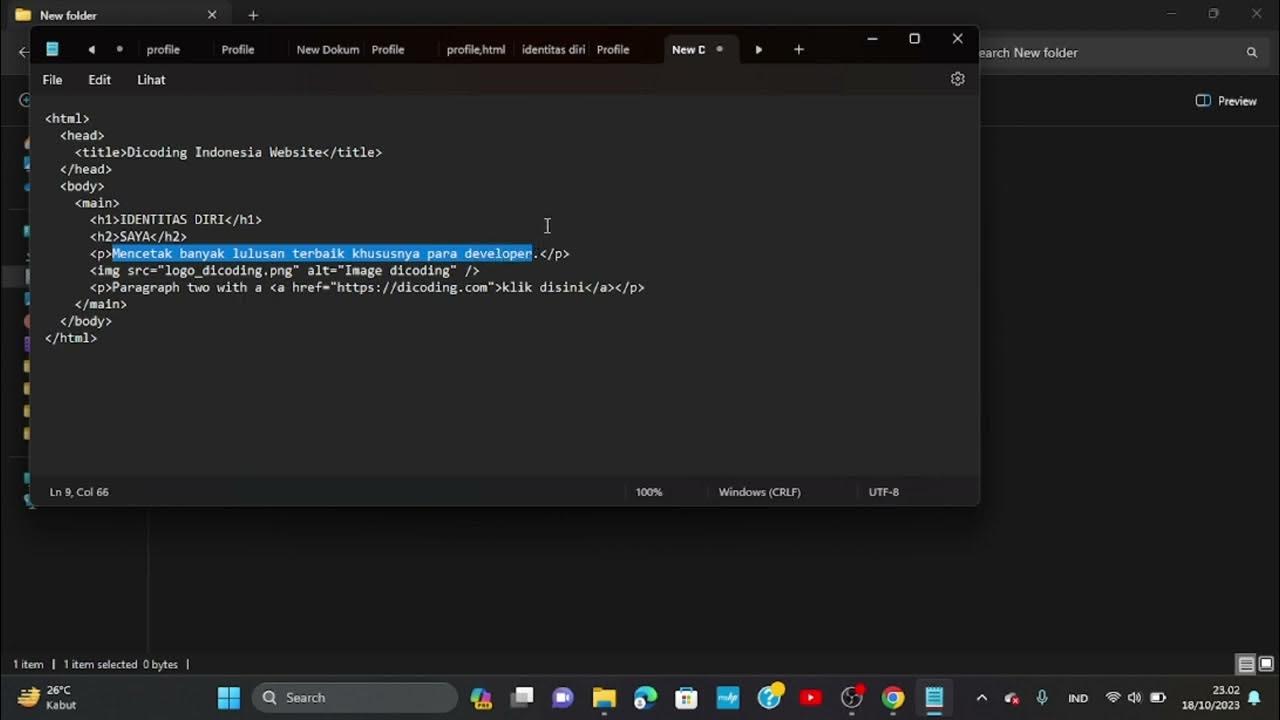 Cara membuat identitas diri menggunakan coding html - YouTube