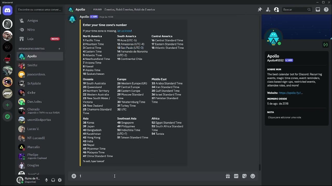 Criar Eventos - Bot DISCORD Apollo - Construtores - Ruins de Roda - YouTube