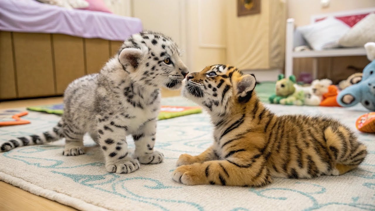 Tiger Cub Absolutely loves Snow Leopard Cub ️ - YouTube