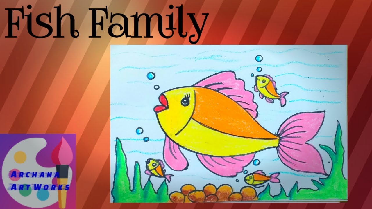 How to draw fish family||for kids||step by step||using ||oil pastels ...