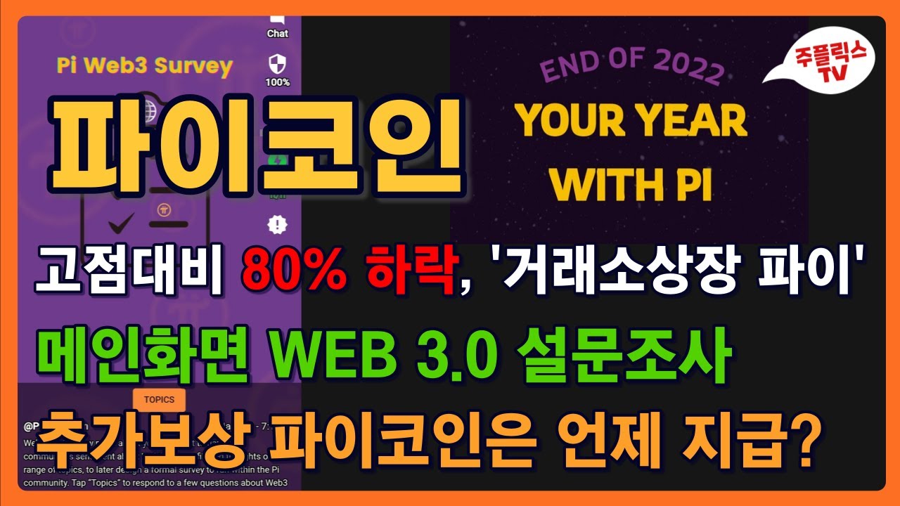 파이코인 메인화면 웹3 설문조사 고점대비 80하락된 거래소 상장 파이 추가보상 파이코인은 언제 Pi