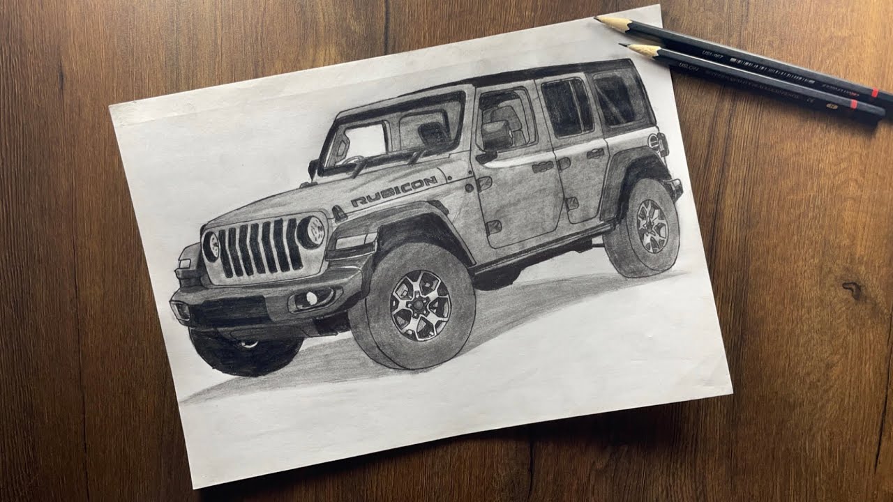 Jeep Wrangler Rubicon Pencil Sketch - YouTube