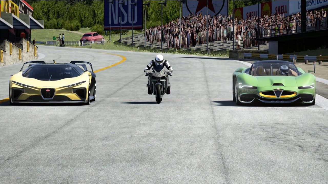 Kawasaki Ninja H2R Supercharged vs Bugatti Arrow Concept vs Alfa Romeo ...