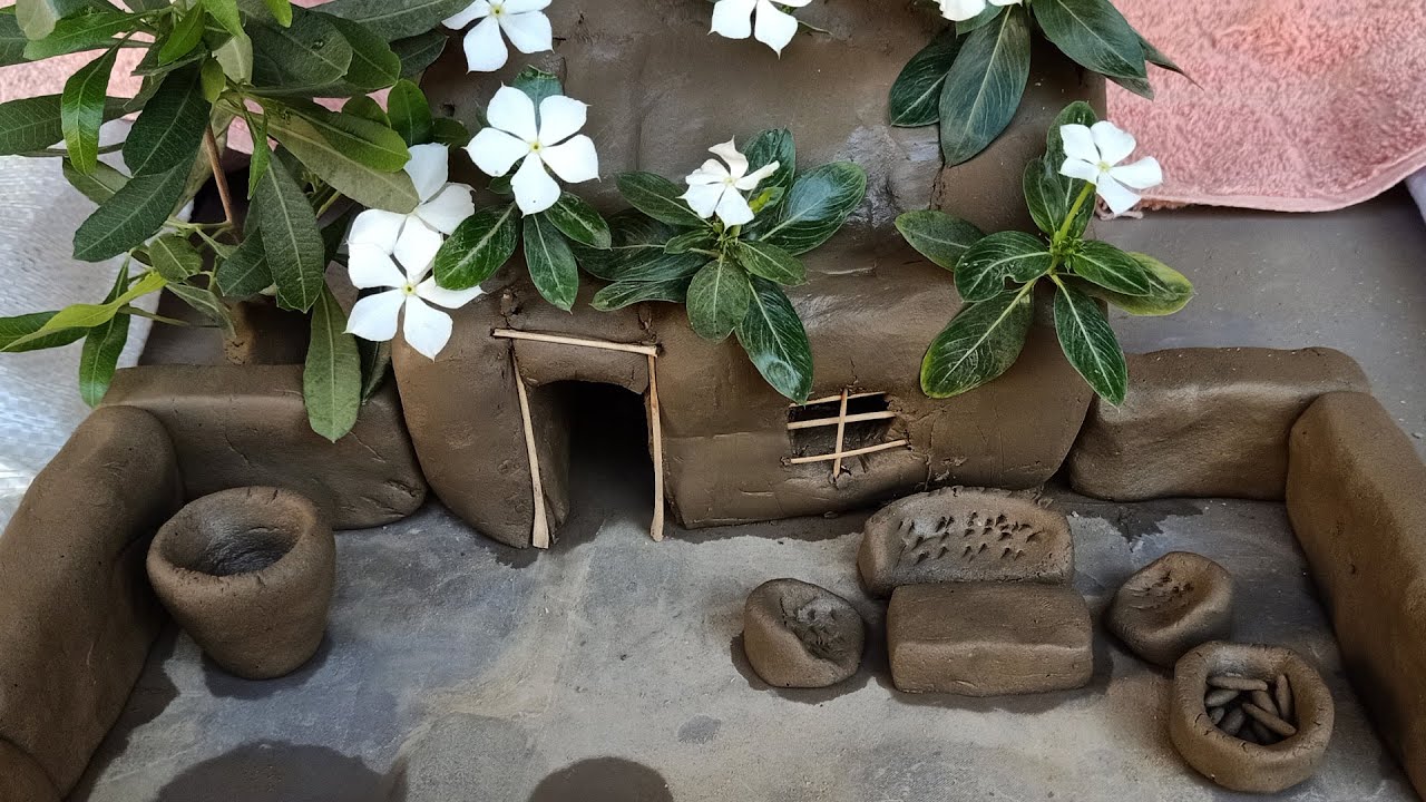 Beautiful Clay House with green plants and flowers | Maniture clay ...