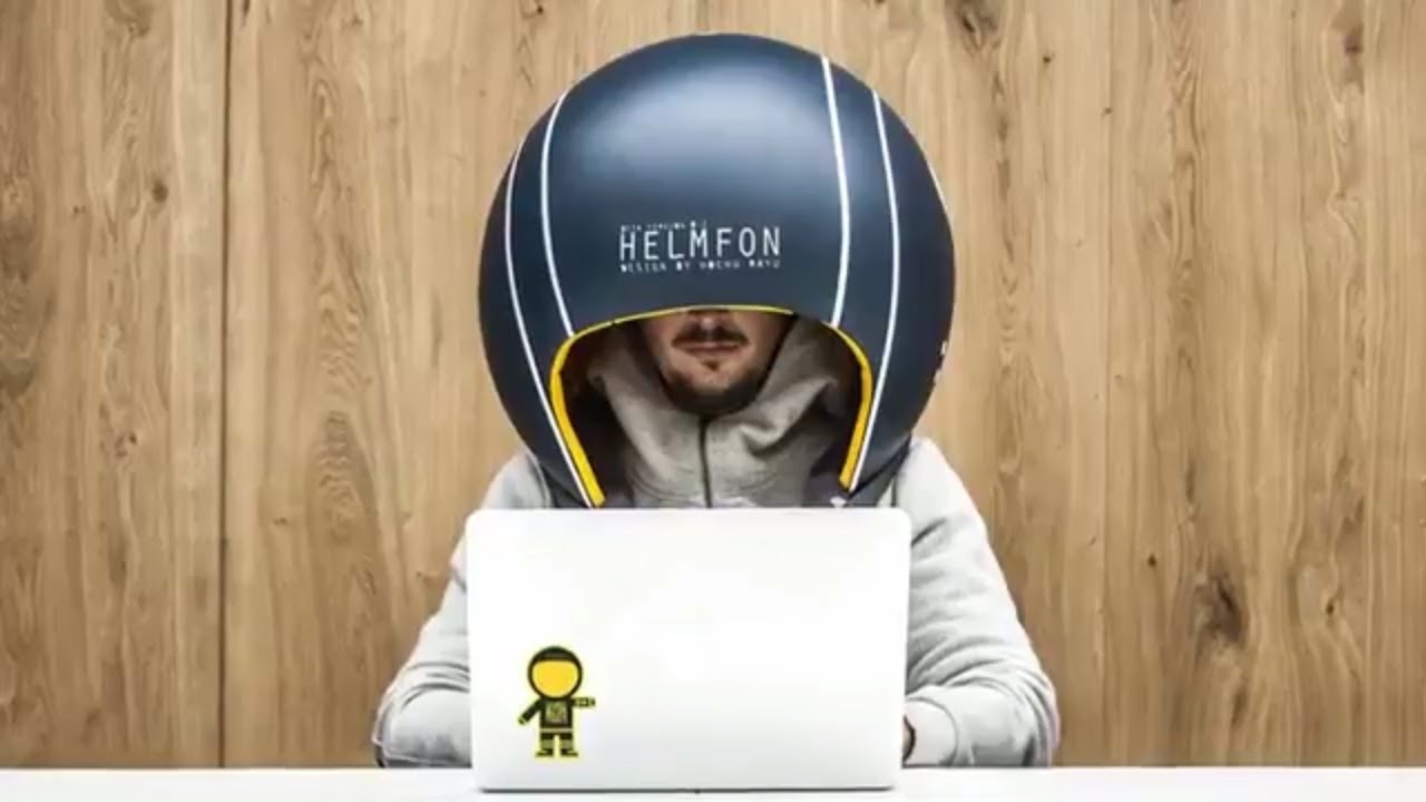 Helmfon first helmet to economize the working space - YouTube